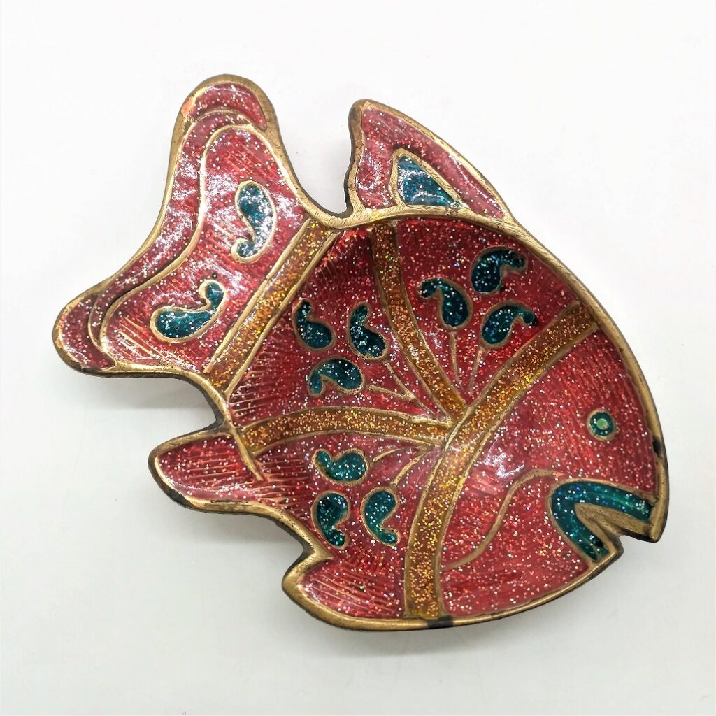 086. Brass Handicraft, Supari Tray, Meena Work, Fish Design, red, 5x3 ...