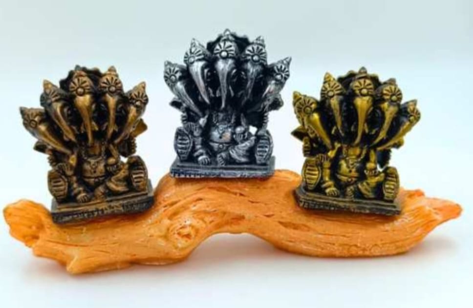Polystone Ganesh ji, 3 piece joined, Multi colour, Showpiece, Size 6"X3 ...